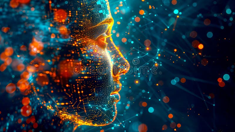 Futuristic Digital Human Face Concept Art with Glowing Dots and Lines ...