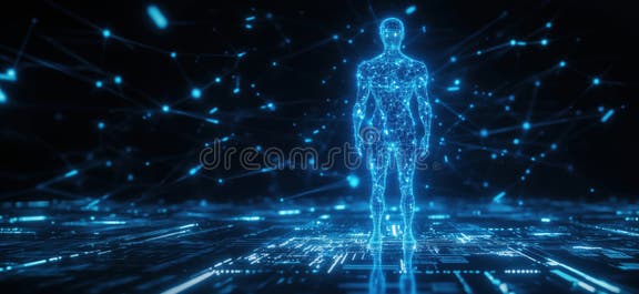 Futuristic Digital Human Figure Surrounded by Glowing Data Connections ...