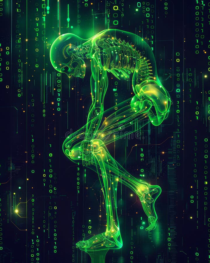 Futuristic Digital Human a Glowing Green Cybernetic Skeleton in a ...