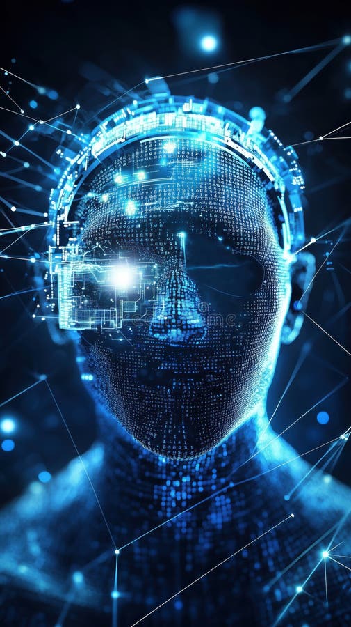 Futuristic Digital Human Head Glowing Blue Data Points Network Artificial Intelligence ...