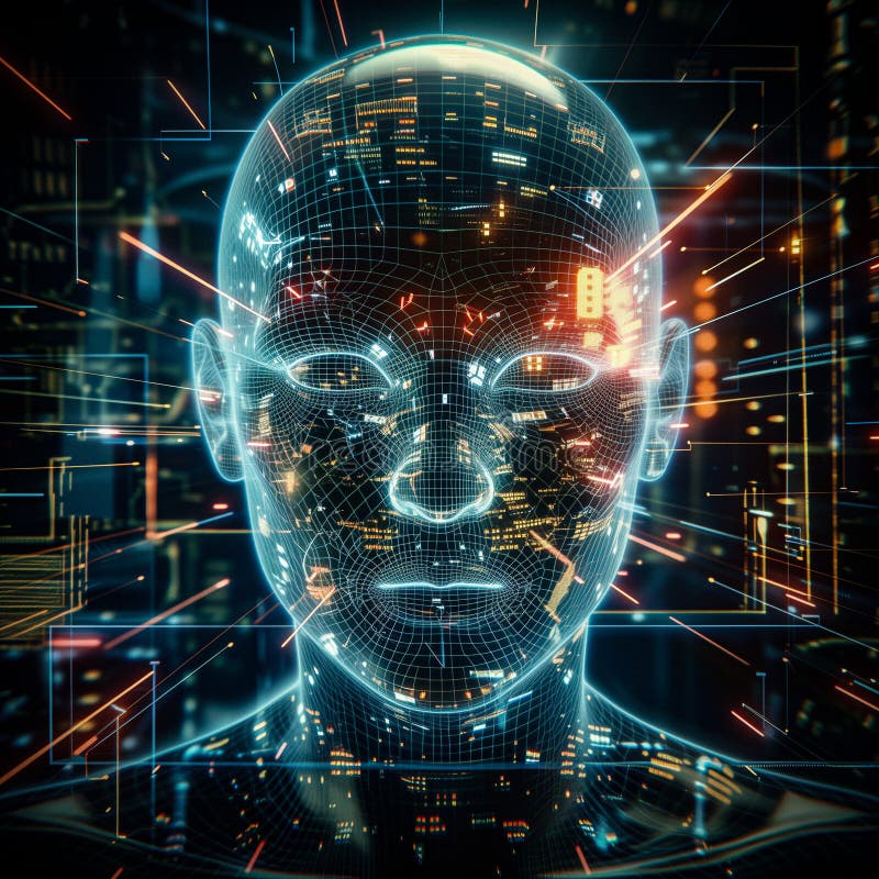 Futuristic Digital Human Head Illuminated within Virtual Reality ...