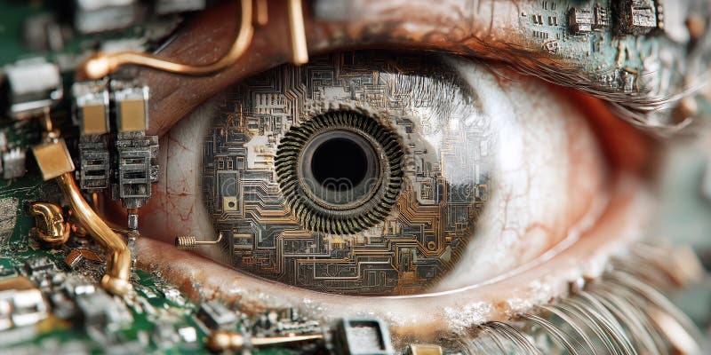 Futuristic Digital Human Robot Eye with Microchip Implants. Modern Cybernetic Technologies of ...