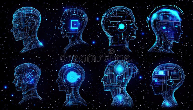 Futuristic Digital Humans with Glowing Circuitry in Space Stock Photo ...