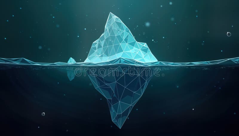 Futuristic Digital Iceberg Submerged in Dark Ocean. Low Poly Style ...