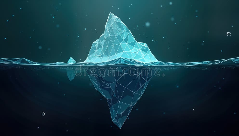 Futuristic Digital Iceberg Submerged in Dark Ocean. Low Poly Style ...