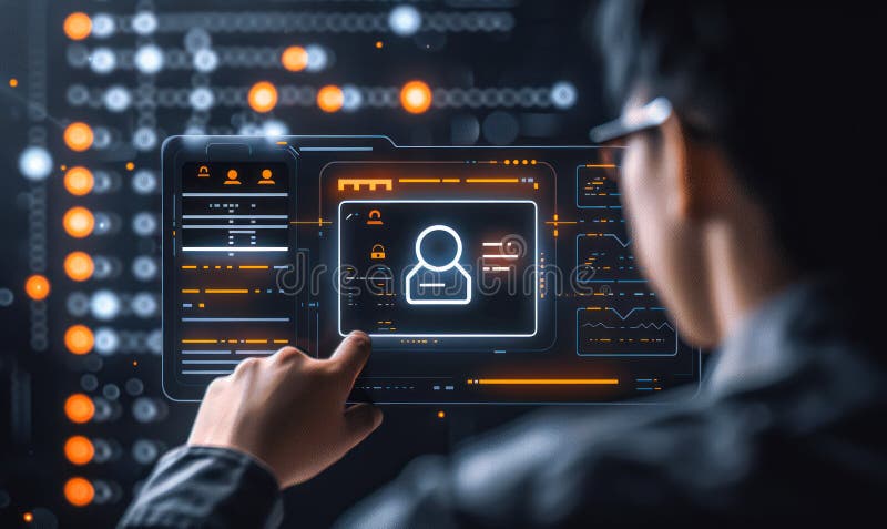 Futuristic Digital Identification Concept Showing a Person Interacting ...