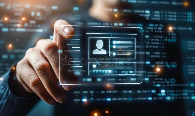 Futuristic Digital Identification Concept Showing a Person Interacting ...
