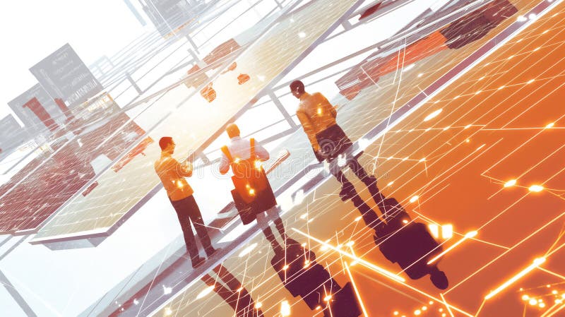 Futuristic Digital Illustration of Business People on a Dynamic ...