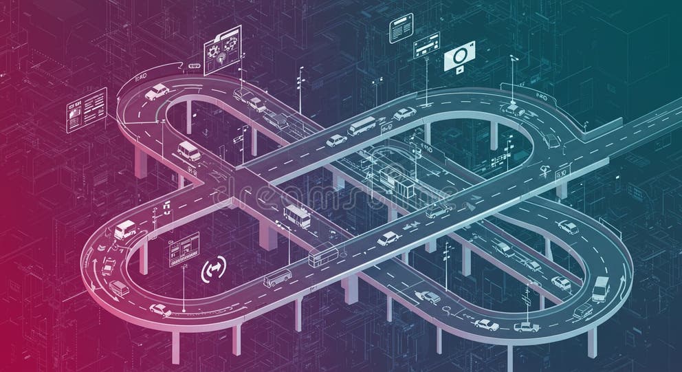 Futuristic Digital Illustration of a Complex Highway Intersection ...