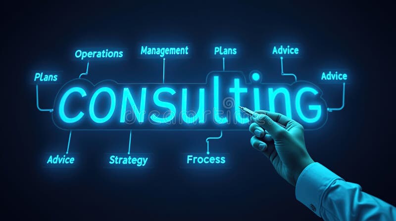 Futuristic Digital Illustration of Consulting Process in Neon Blue ...