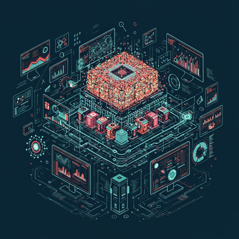 Futuristic Digital Illustration Depicting a Complex, Three-dimensional ...