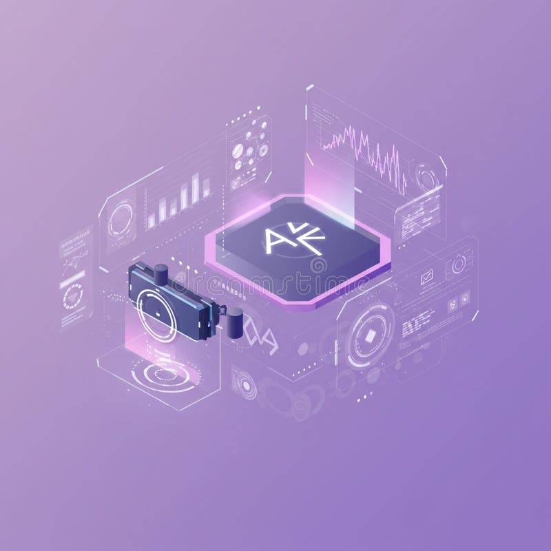 Futuristic Digital Illustration Featuring a Stylized Computer Chip with ...