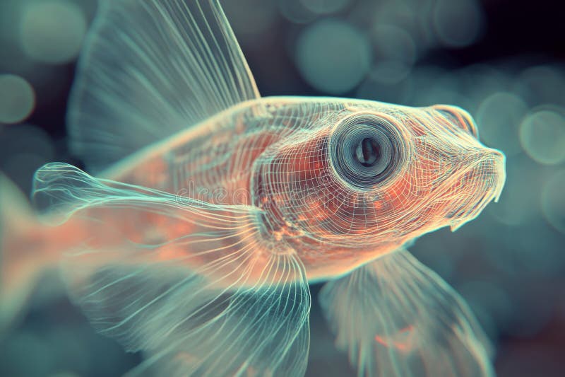 Futuristic Digital Illustration of a Fish with Neon Wireframe Design ...