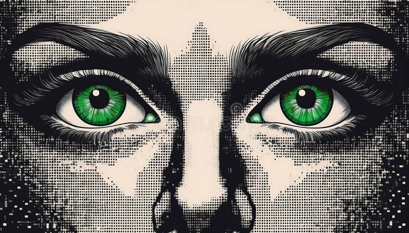 Futuristic Digital Illustration of a Green Eye with Pixelated Abstract ...