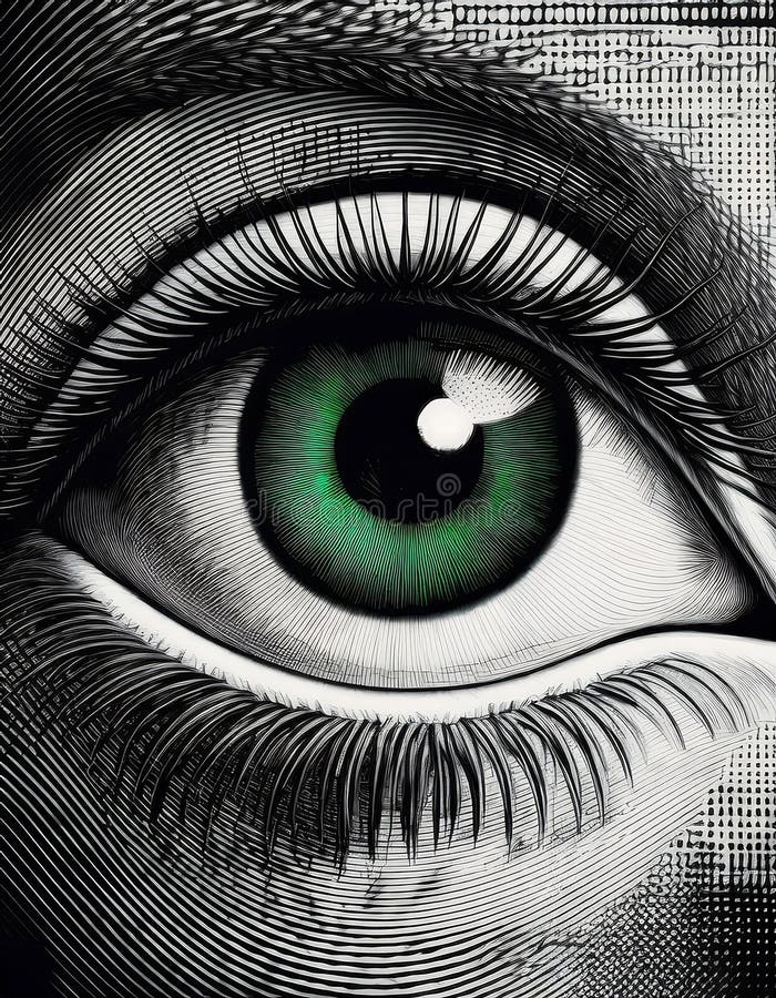 Futuristic Digital Illustration of a Green Eye with Pixelated Abstract ...