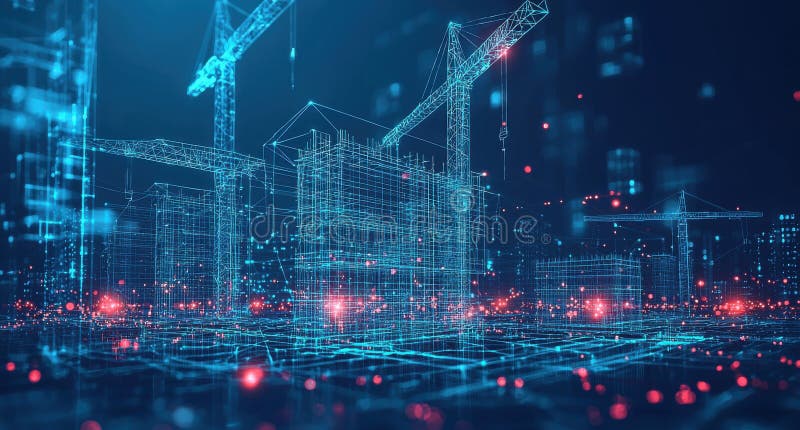 Futuristic Digital Illustration of a High-tech Construction Site Stock ...
