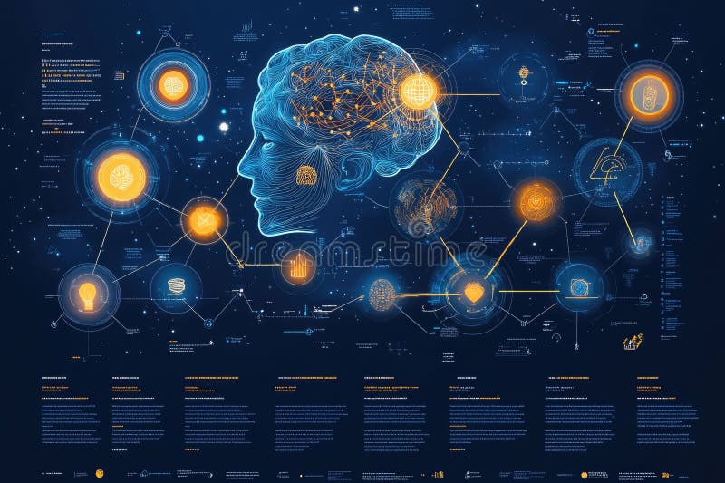 Futuristic Digital Illustration of a Human Brain with Interconnected ...