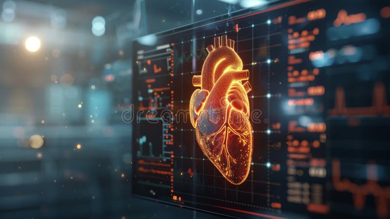 Futuristic Digital Illustration of a Human Heart with Data and ...