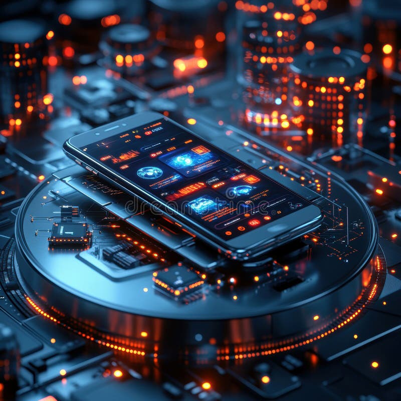 A Futuristic Digital Illustration Showcases a Floating Smartphone with ...