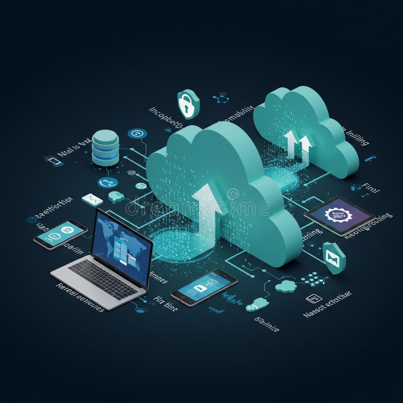 Futuristic Digital Illustration Showcasing Cloud Computing Technology. Features 3D Stock ...