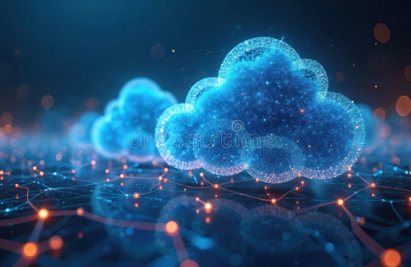 Futuristic Digital Illustration Showing Cloud Computing Technology. Cloud Storage Data Transfer ...