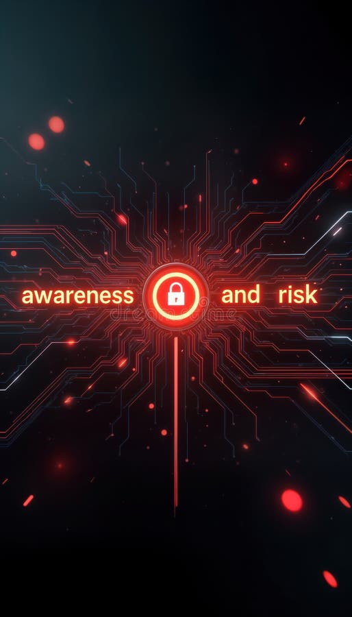 Futuristic Digital Illustration Shows Glowing Text Awareness, Risk on ...
