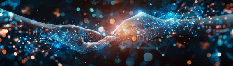 Futuristic Digital Illustration of Two Human Hands Connecting through ...