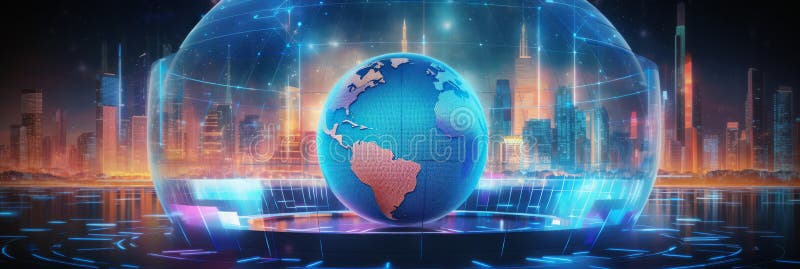Futuristic Digital Infographic, Holographic Globe, Interactive Graphs ...