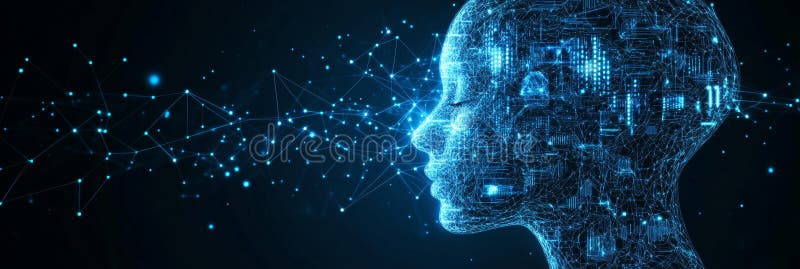 Futuristic Digital Intelligence Abstract Geometric Blue Face Profile ...