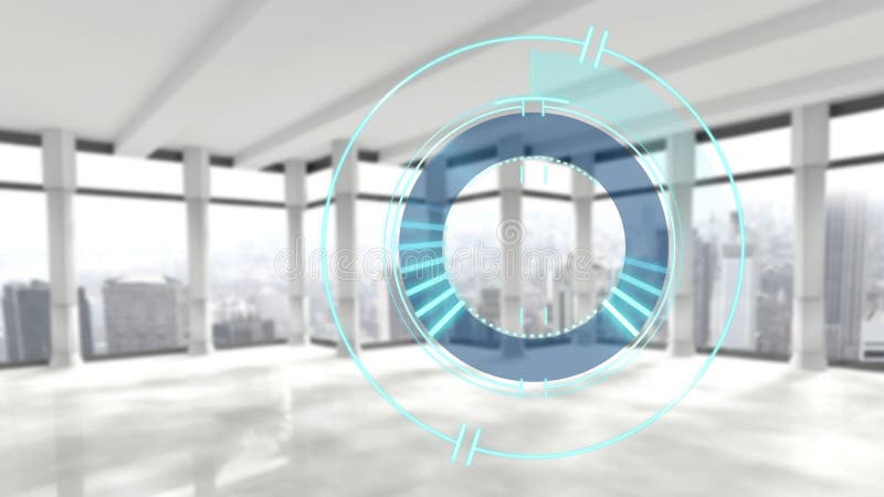 Futuristic Digital Interface Animation Over Modern Office with ...