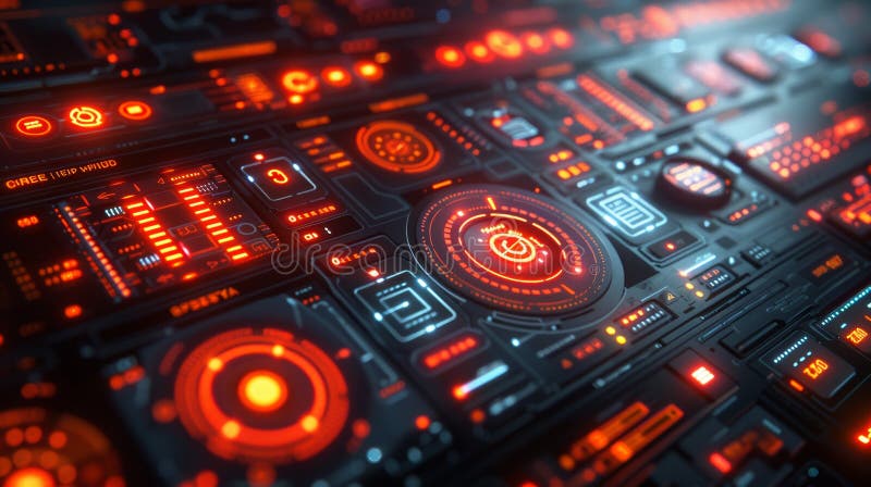 Futuristic Digital Interface Background with Glowing Orange and Red ...