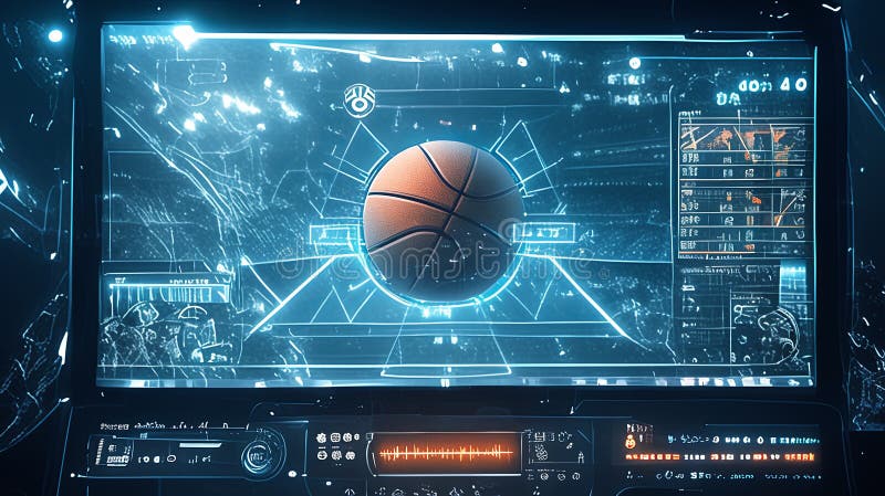 Futuristic Digital Interface with Basketball and Virtual Graphics Stock ...