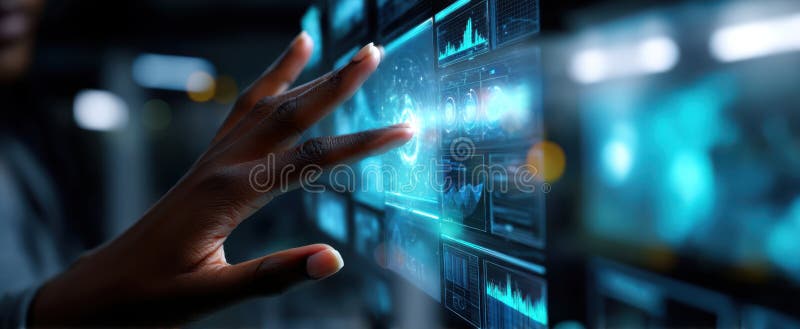 The Futuristic Digital Interface Being Navigated by Hand with Glowing ...