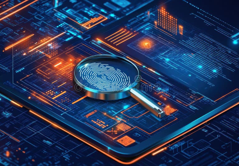 Futuristic Digital Interface with Biometric Fingerprint Security Stock ...