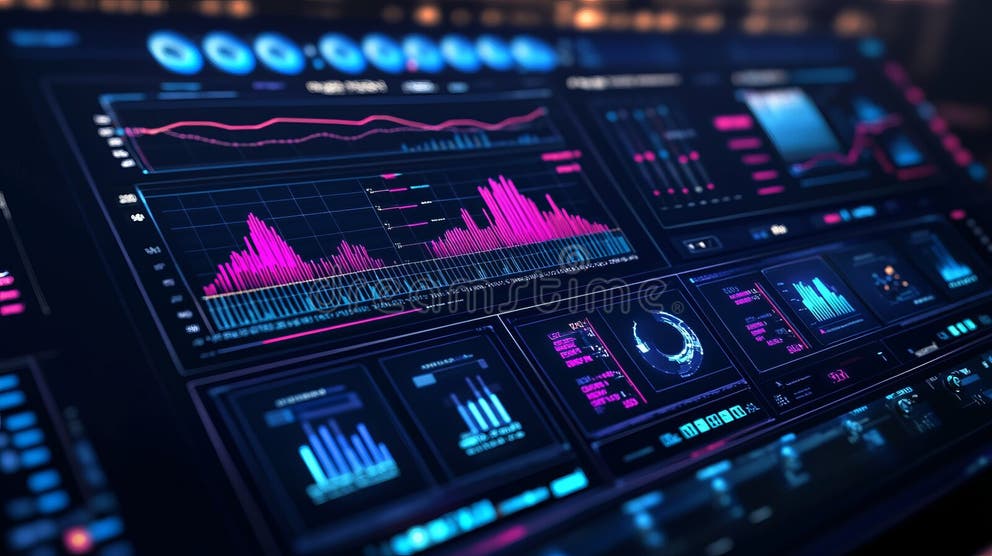 Futuristic Digital Interface with Complex Data Visualization for Business Analysis and ...
