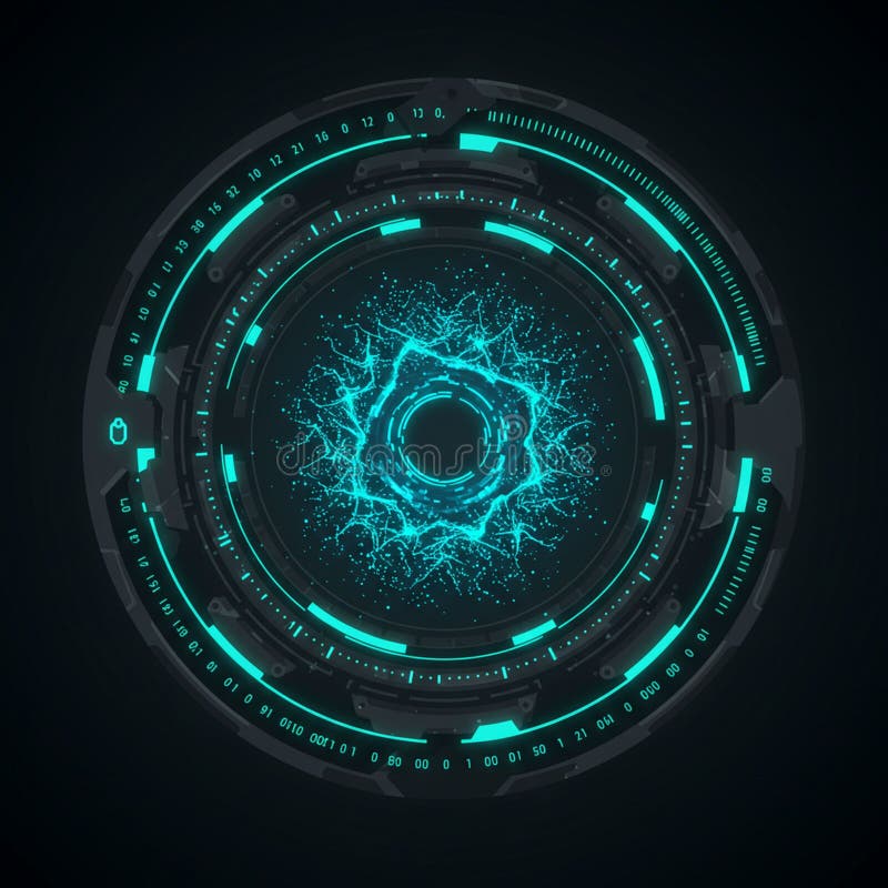 Futuristic Digital Interface with Concentric Circular Rings and Glowing ...