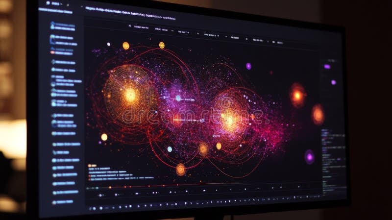 Futuristic Digital Interface with Cosmic Visualization on Monitor Stock ...