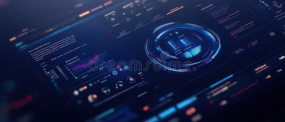 Futuristic Digital Interface with Data Visualization and Graphs on Dark ...