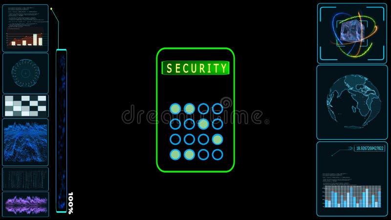 Futuristic Digital Interface with Data Visualizations and a Central ...