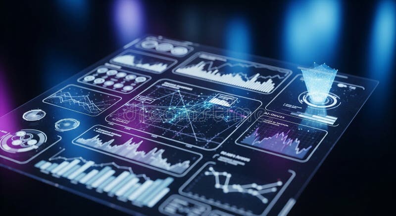 Futuristic Digital Interface with Data Visualizations and Holographic ...