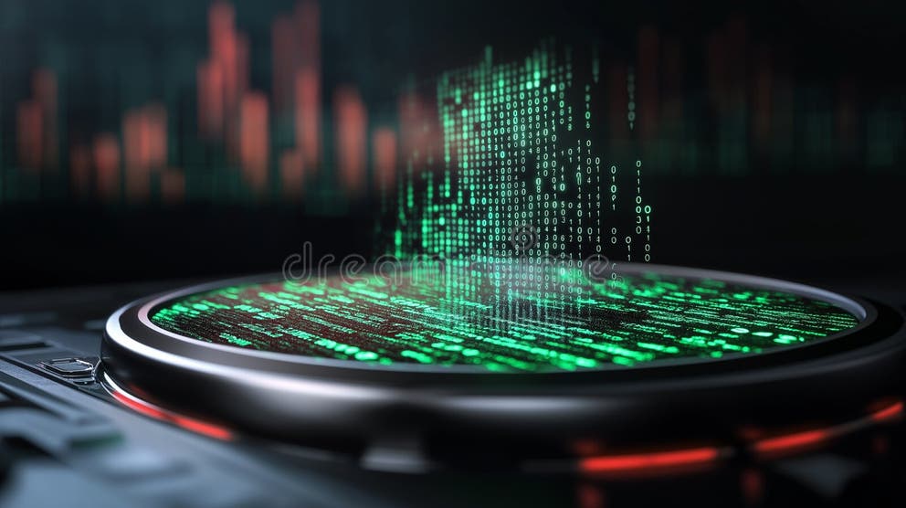 A Futuristic Digital Interface, Displaying Cascading Binary Code ...