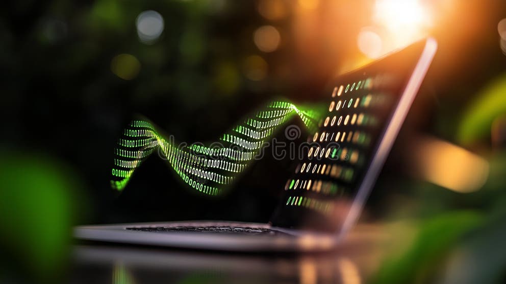 A Futuristic Digital Interface, Displaying Cascading Binary Code Streams in Glowing Green, Stock ...