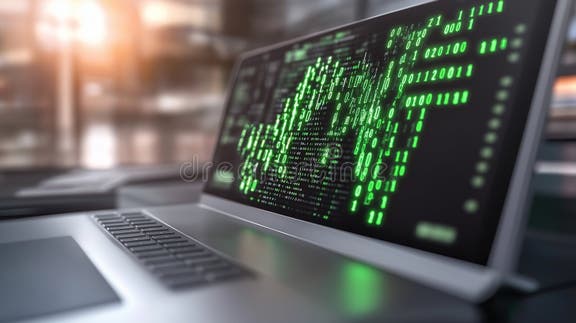 A Futuristic Digital Interface, Displaying Cascading Binary Code Streams in Glowing Green, Stock ...