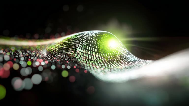 A Futuristic Digital Interface, Displaying Cascading Binary Code Streams in Glowing Green, Stock ...