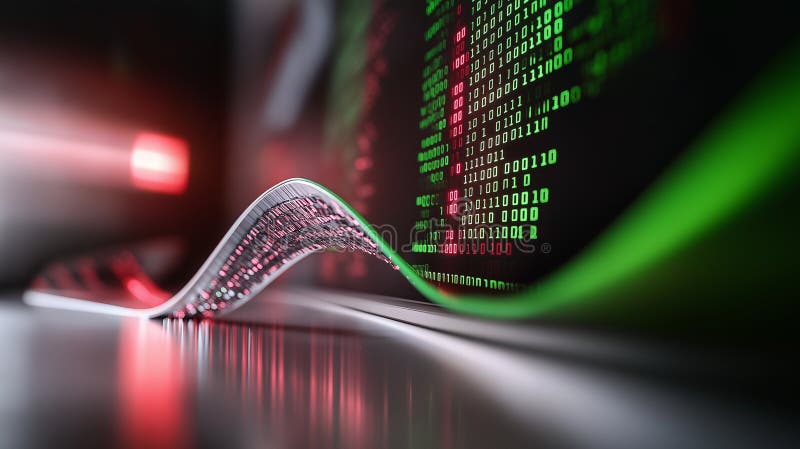 A Futuristic Digital Interface, Displaying Cascading Binary Code Streams in Glowing Green, Stock ...