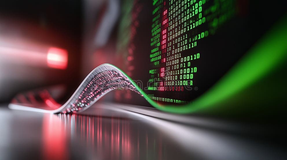 A Futuristic Digital Interface, Displaying Cascading Binary Code ...