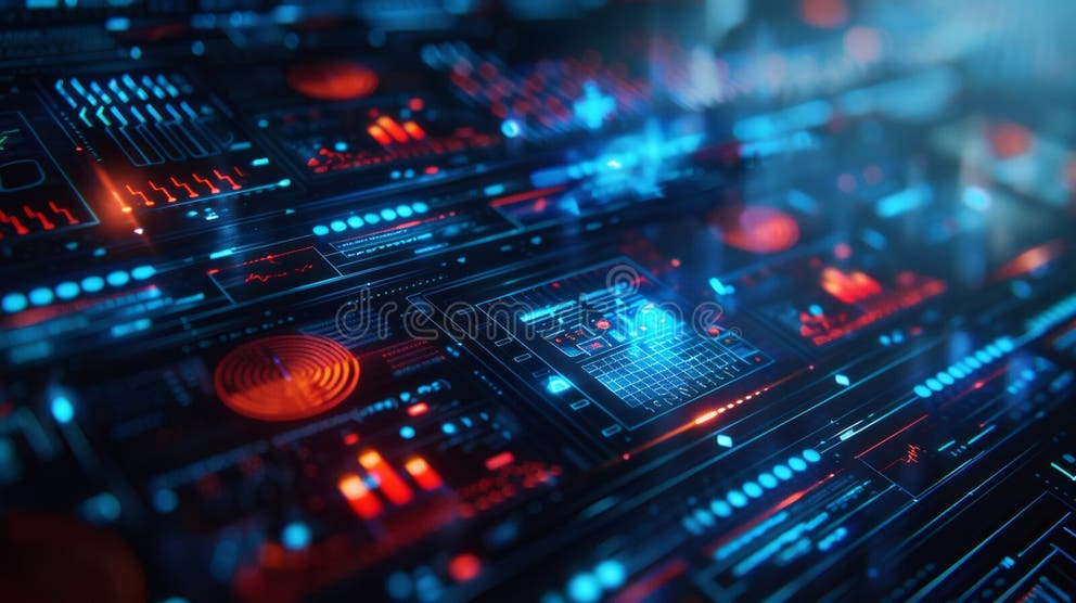 Futuristic Digital Interface Displaying Complex Data Analysis and Processing Information Stock ...