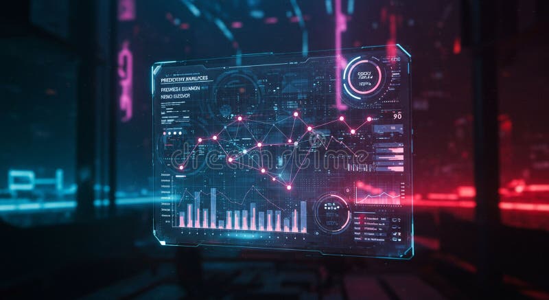 Futuristic Digital Interface Displaying Complex Data Visualizations. Features Include Stock ...