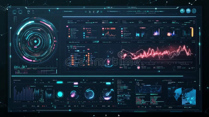 Futuristic Digital Interface Displaying Data Analytics, Graphs, and ...