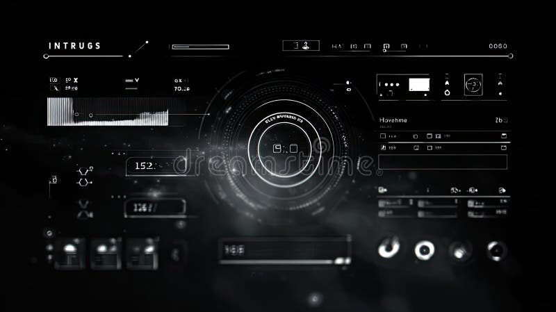 Futuristic Digital Interface Displaying Data on Black Screen Stock ...